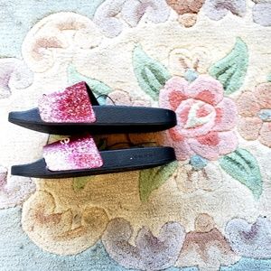 bebe | Shoes | Bebe Pink Ombre Glitter Fraida Sandals Slides | Poshmark